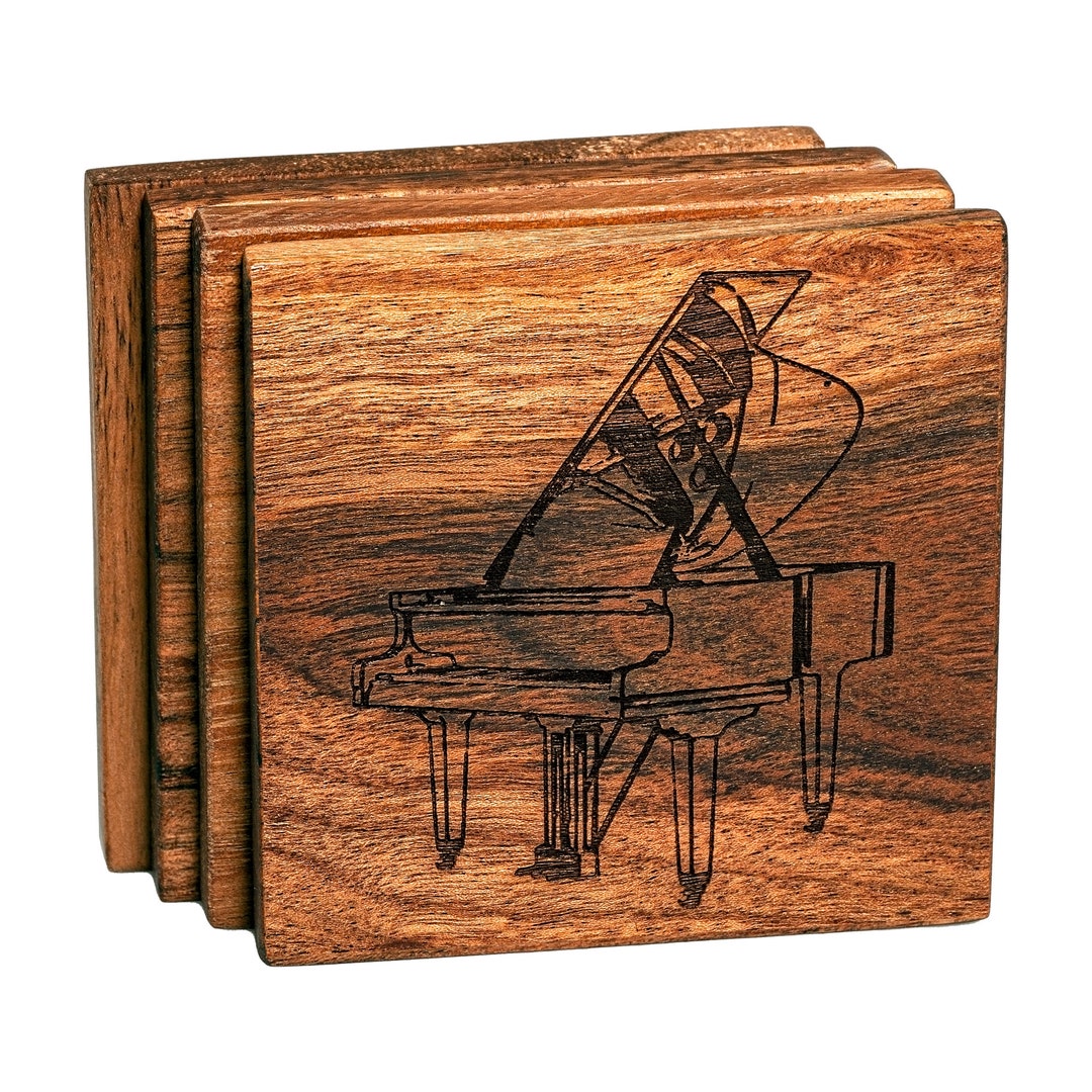 Piano Design Coaster Set - Grand Piano Engraved Wooden Coaster Design ...