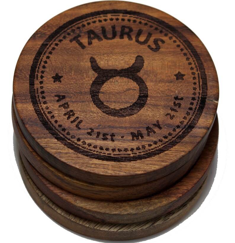 Taurus Zodiac Sign Drink Coaster Set Engraved Astrological - Etsy