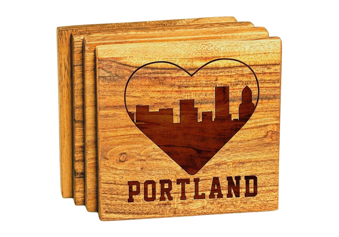 Portland Skyline Coasters - Wooden Drink Coaster Set - Personalized ...