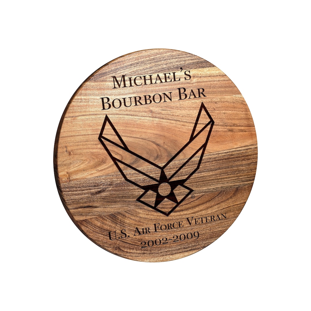 USAF Round Bar Sign - Air Force Engraved Wooden Bar Sign or Mancave ...