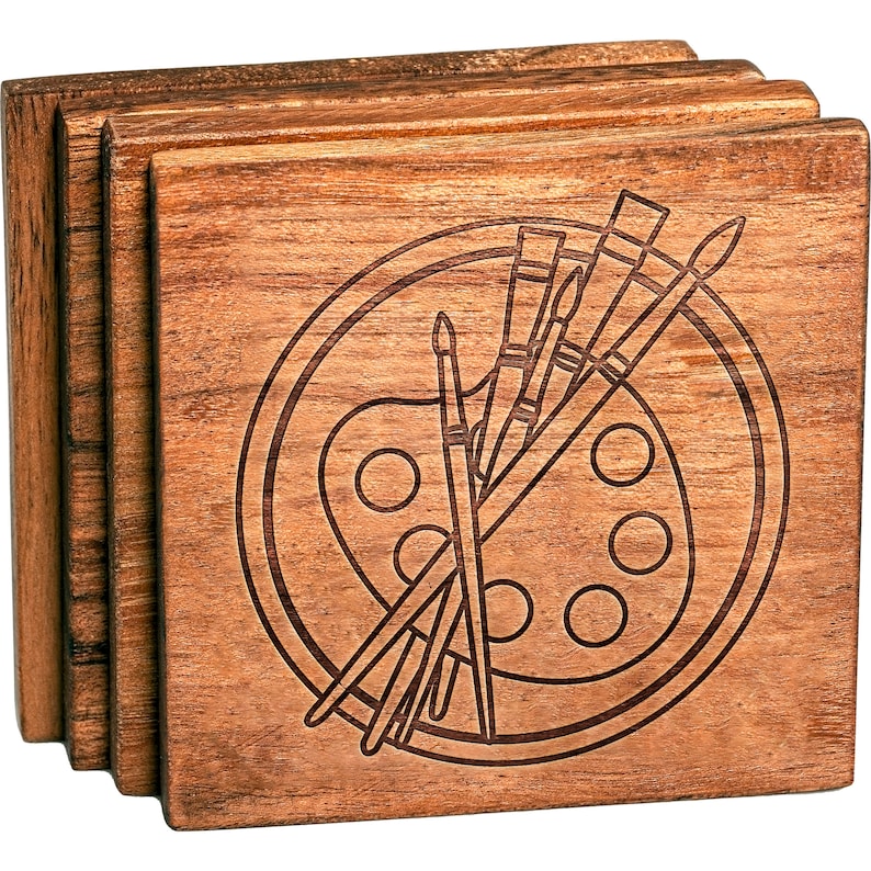 Artist Coasters - Wooden Drink Coaster Set for Painter - Personalized ...