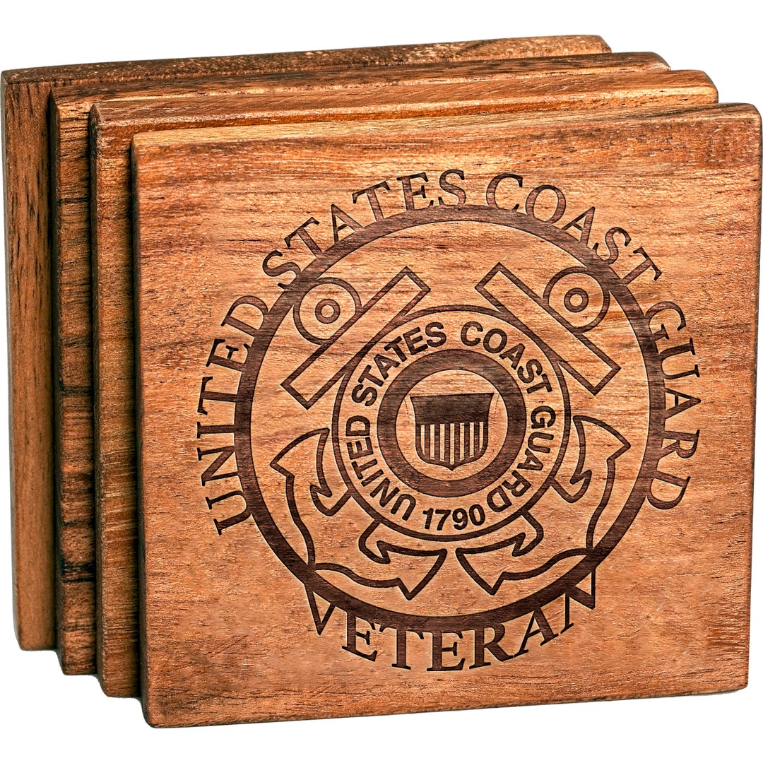 Coast Guard Veteran Wood Coaster Set - USCG Wooden Coasters ...