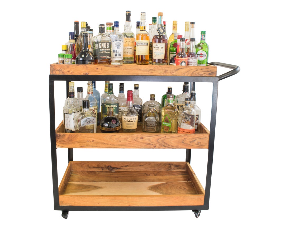 Industrial Bar Cart - Rolling Bar Cart Trolley/serving Cart - Home Bar ...