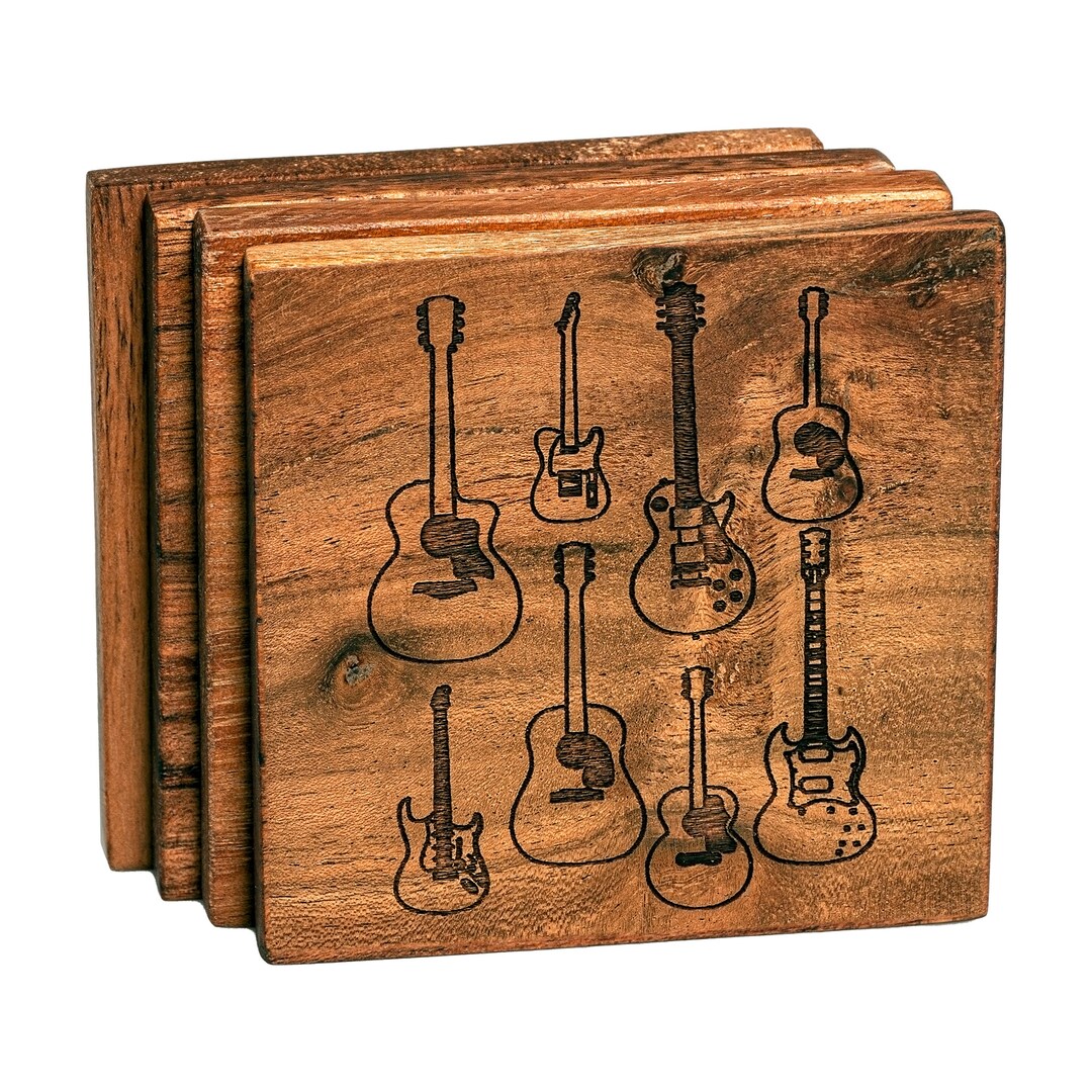 Guitar Lovers Wood Coasters - Engraved Coaster Set W/ Eight Unique ...