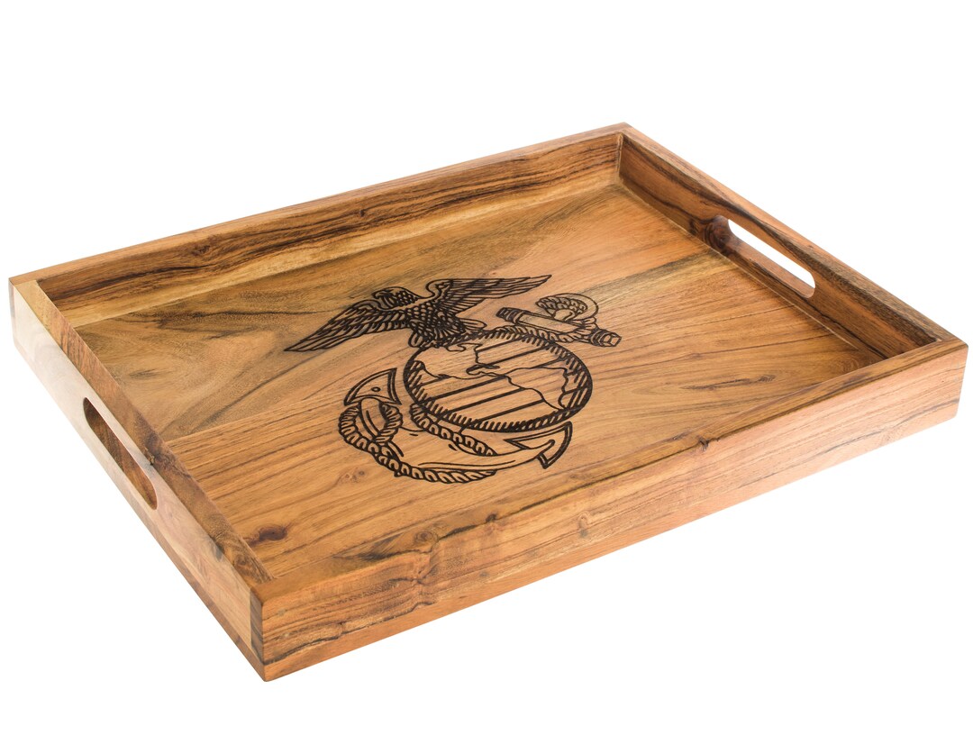 US Marine Corps Wooden Bar Trays - Engraved USMC Emblem Tray - Custom ...