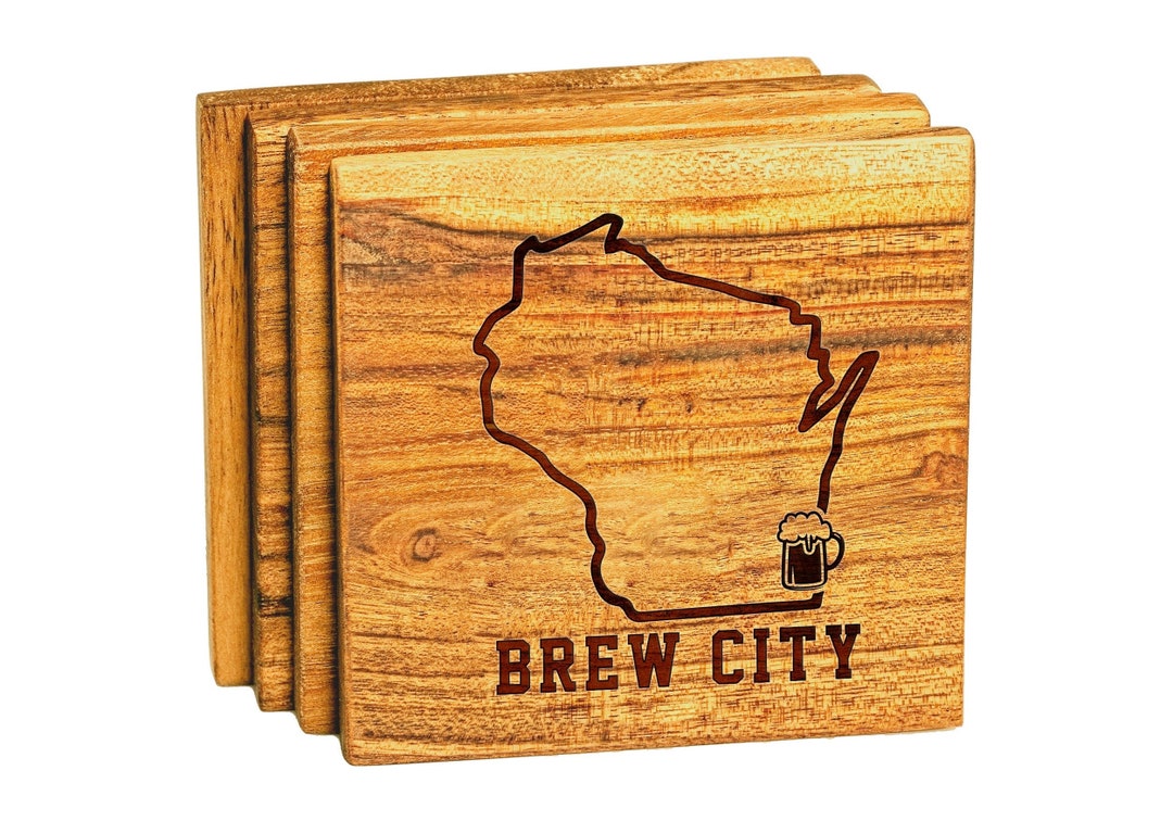 Milwaukee Wisconsin Brew City Coaster Set - Personalized Housewarming ...