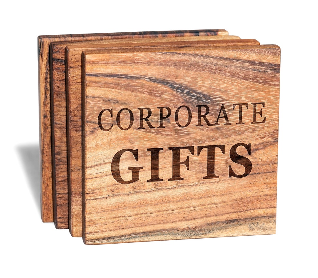Corporate Gift Coaster Set - Customizable Coasters Set - Wooden Coaster ...