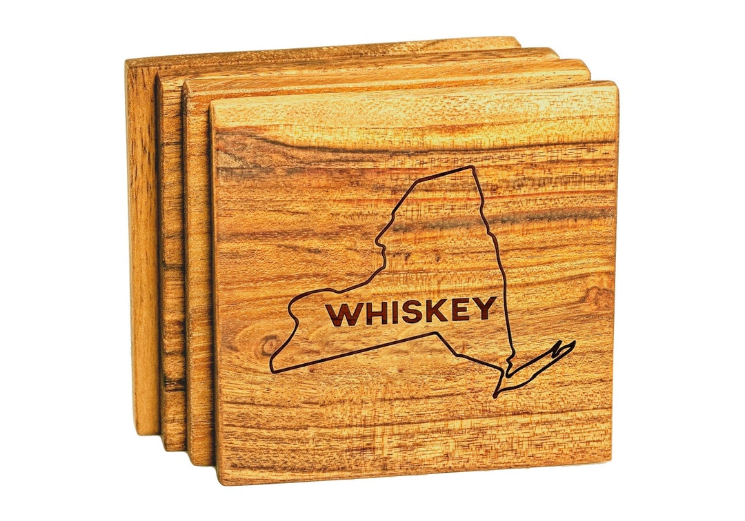 New York Whiskey Coaster Set - NYC Custom Wooden Coasters Housewarming ...