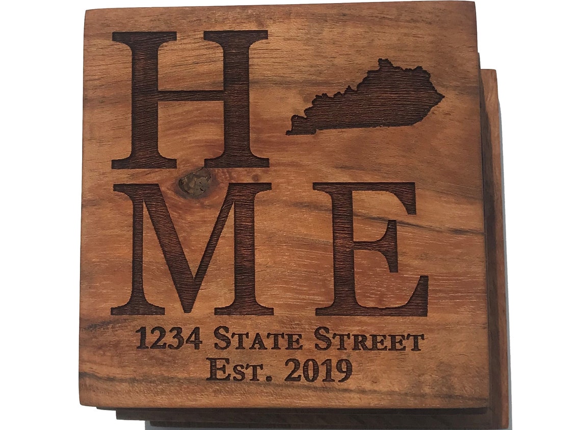Home State Coasters - Wood Coaster Set for Closing Gift or Housewarming ...