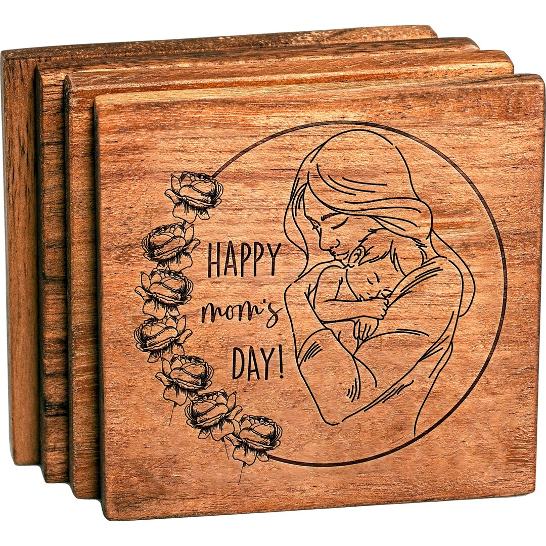 Mother's Day Mom and Baby Coaster Set of Four Bar - Etsy