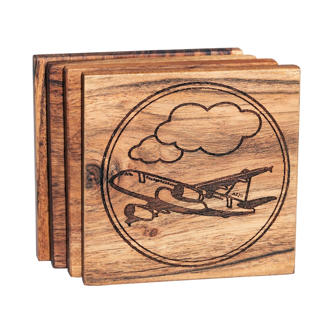 A320 Airplane Wood Coaster Set - Personalized Commercial Aircraft ...