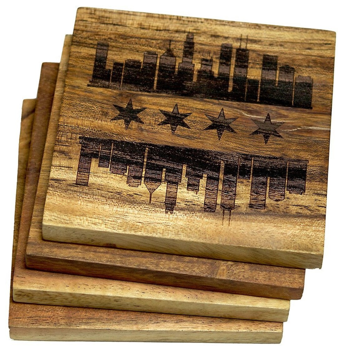 Chicago Coasters Chicago Flag Skyline Coaster Set Personalized ...
