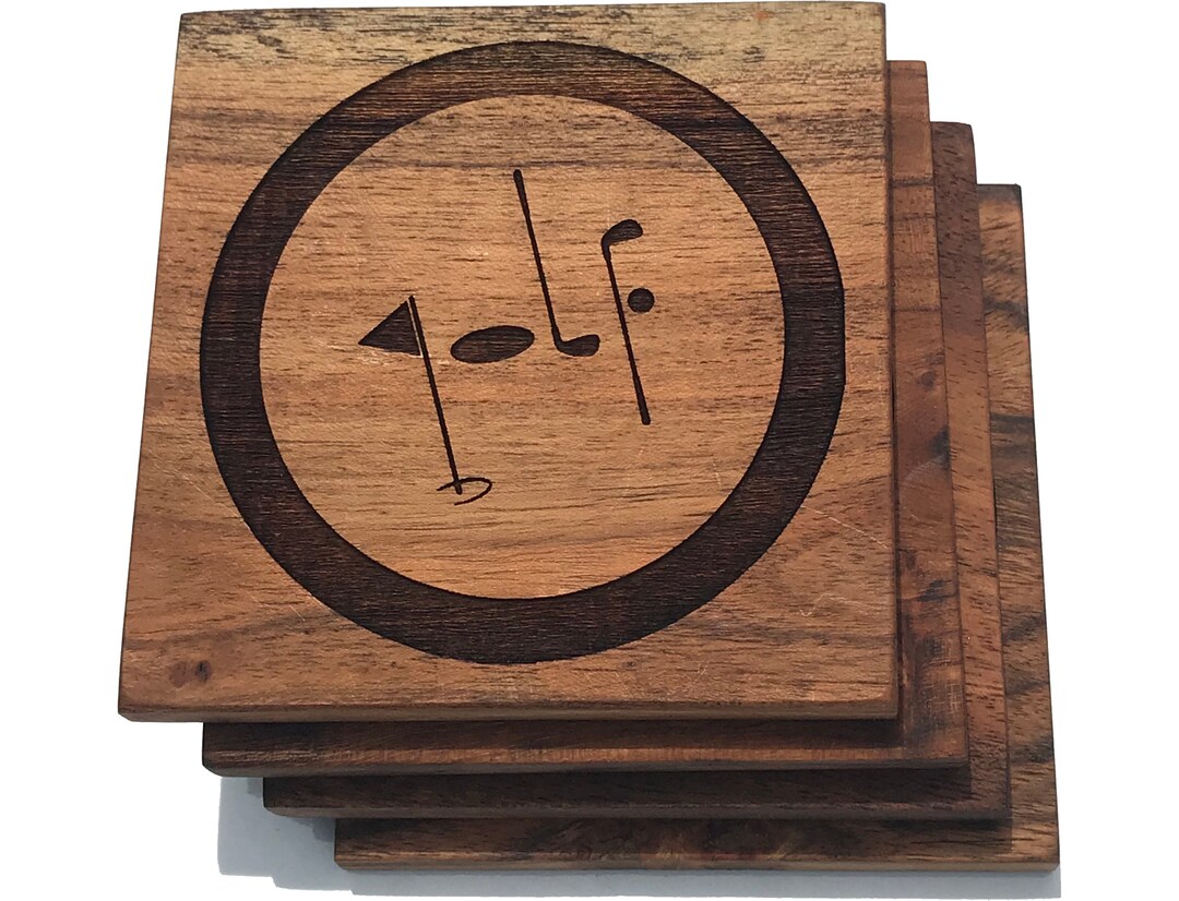 Golf Wood Coaster Set - Golfer Wooden Coasters - Retirement Gift for ...