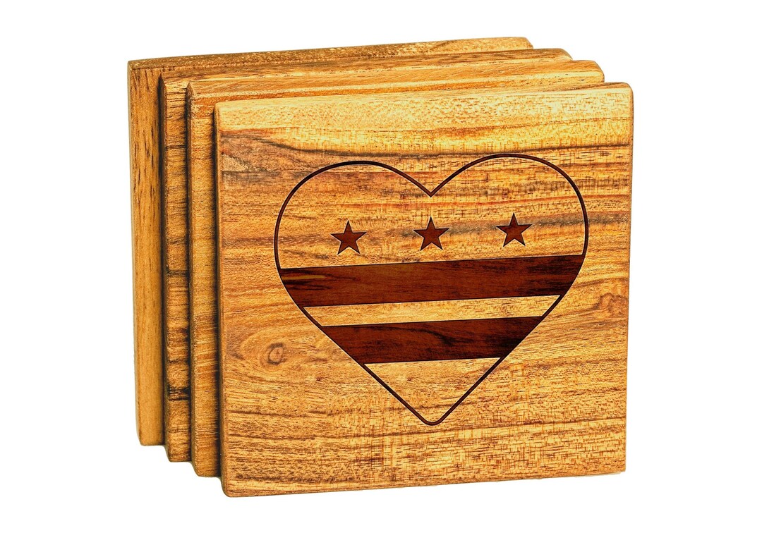 Washington DC Flag Coaster Set- Personalized Custom Engraved Wooden ...