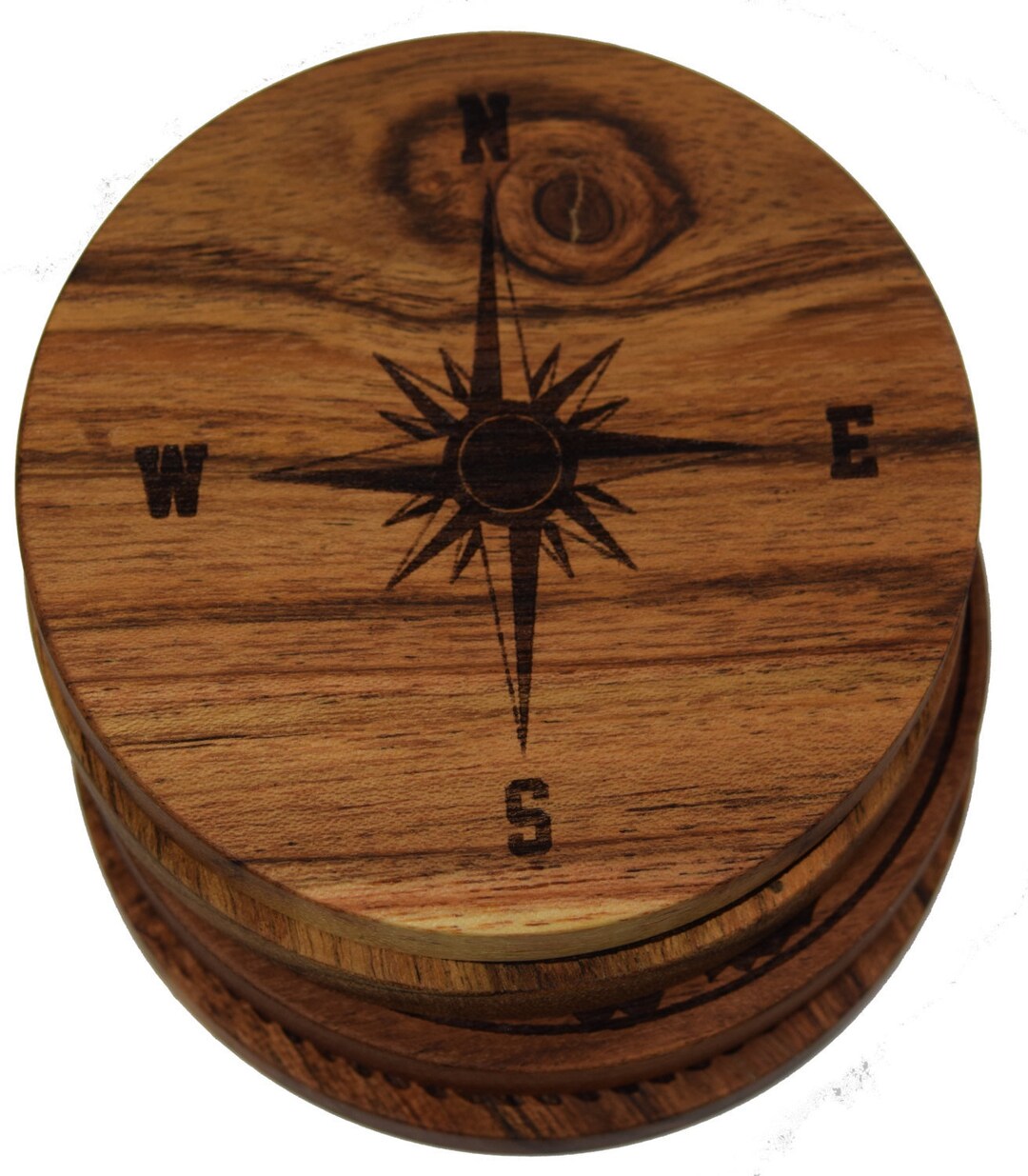 Nautical Compass Rose Coaster Set - Engraved Wooden Drink Coasters ...