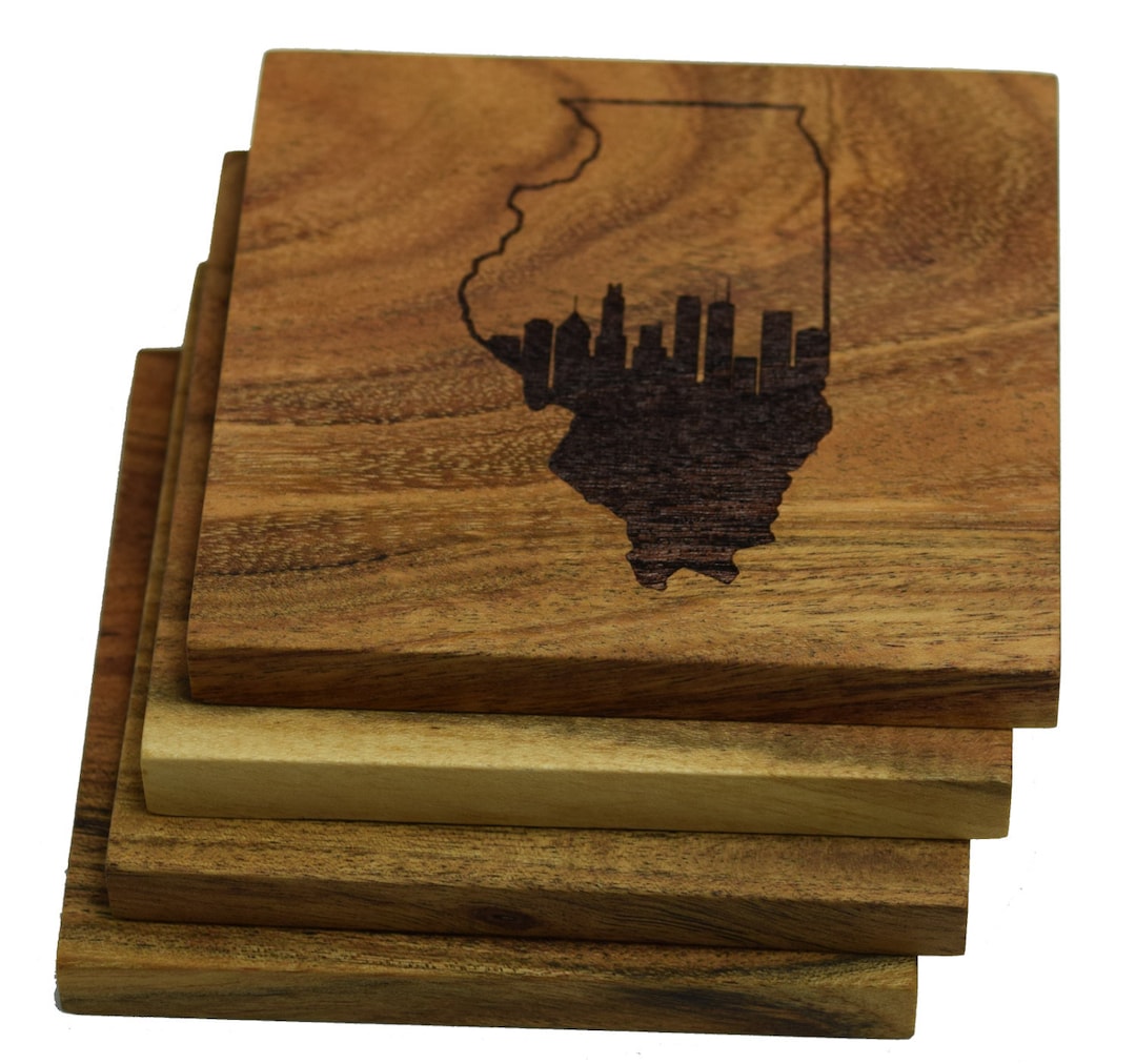 Chicago Skyline Coaster Set Custom Wooden Coasters Housewarming Gift ...