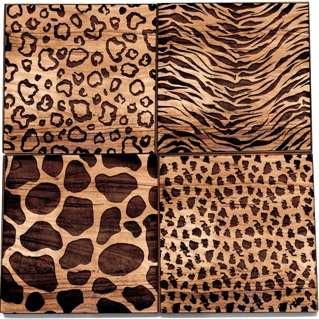 Animal Print Coaster Set - Unique Home Coasters - Giraffe, Tiger ...