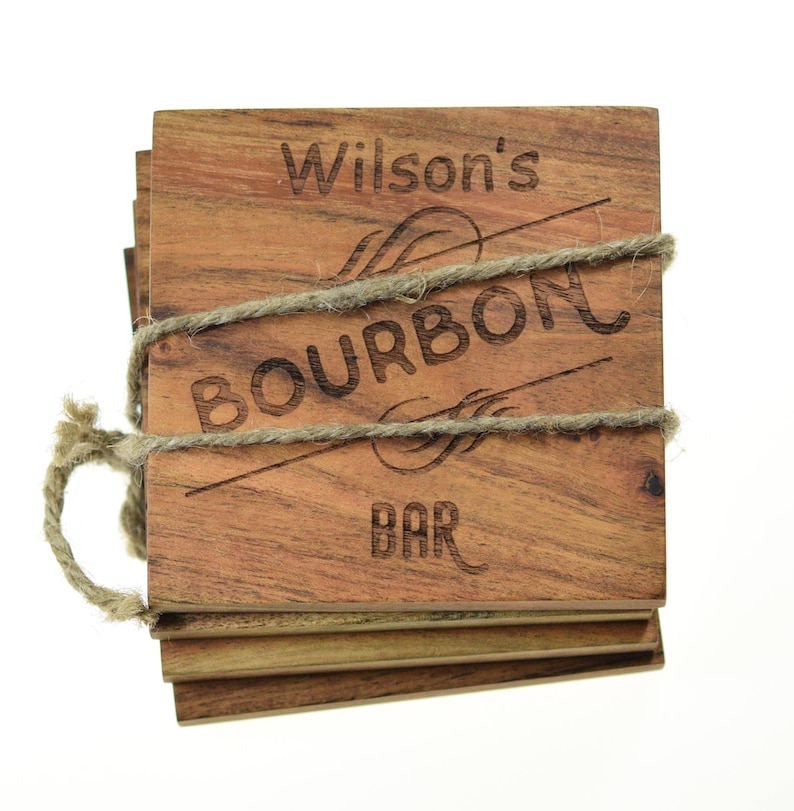 Personalized Wood Coaster Set - Handmade Bourbon Bar Drink Coasters ...