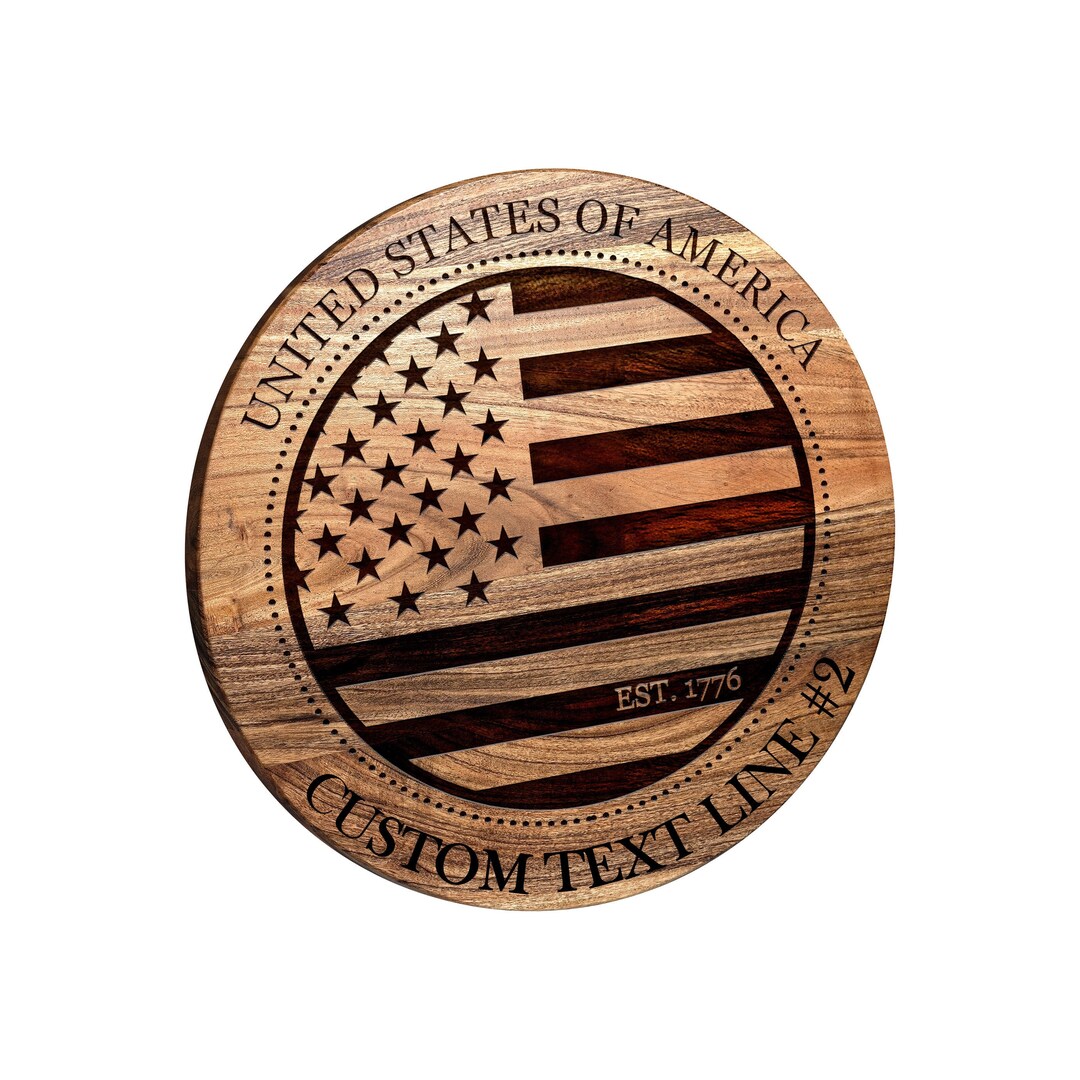 American Flag Round Bar Sign Engraved Wooden Bar Sign With USA Design ...