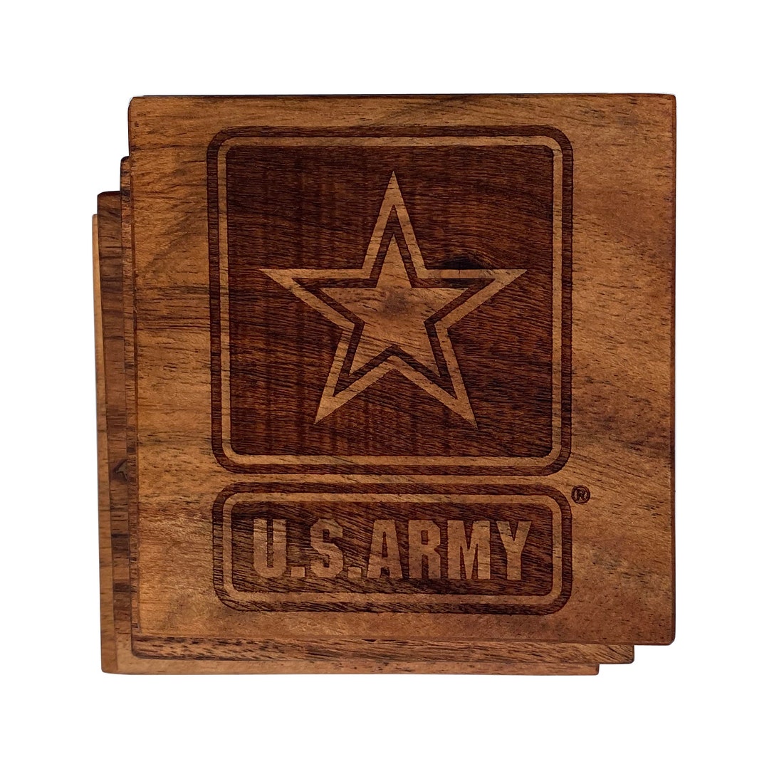 US Army Logo Drink Coaster Set Custom Retired Military Kitchen Barware ...