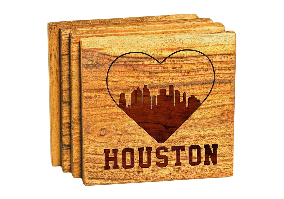 Houston Skyline Coaster Set - I Love Houston Custom Wooden Coasters ...