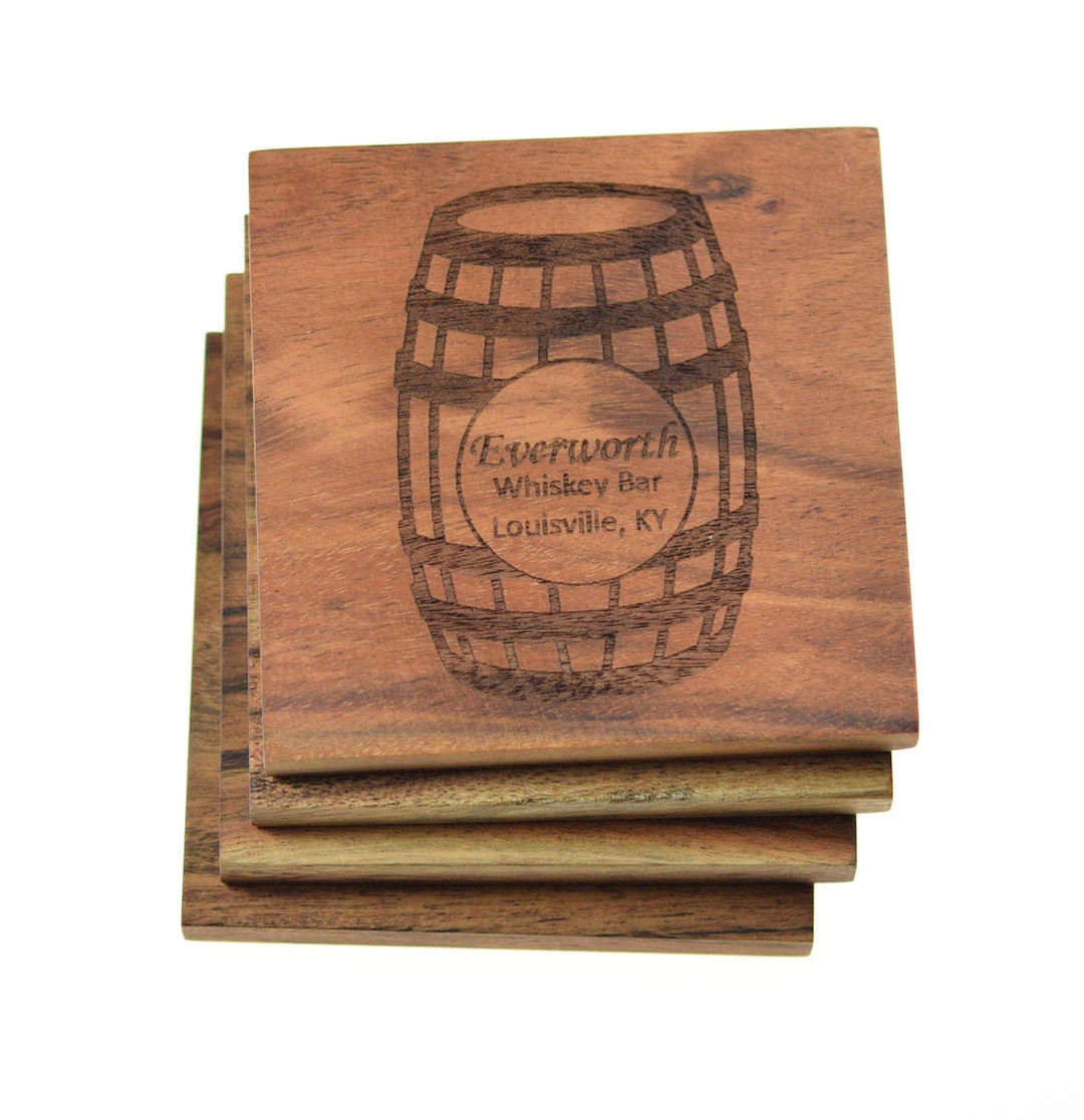 Personalized Coasters for Home Bar - Bourbon Whiskey / Wine Barrel ...