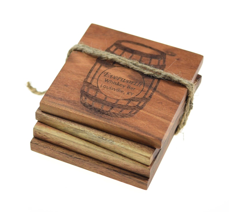 Personalized Coasters for Home Bar - Bourbon Whiskey / Wine Barrel ...