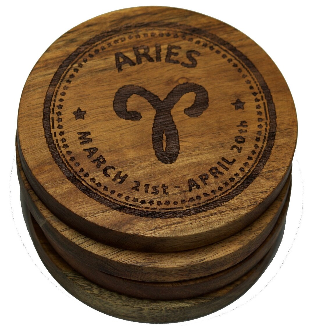 Aries Zodiac Sign Drink Coaster Set - Engraved Wooden Coasters ...