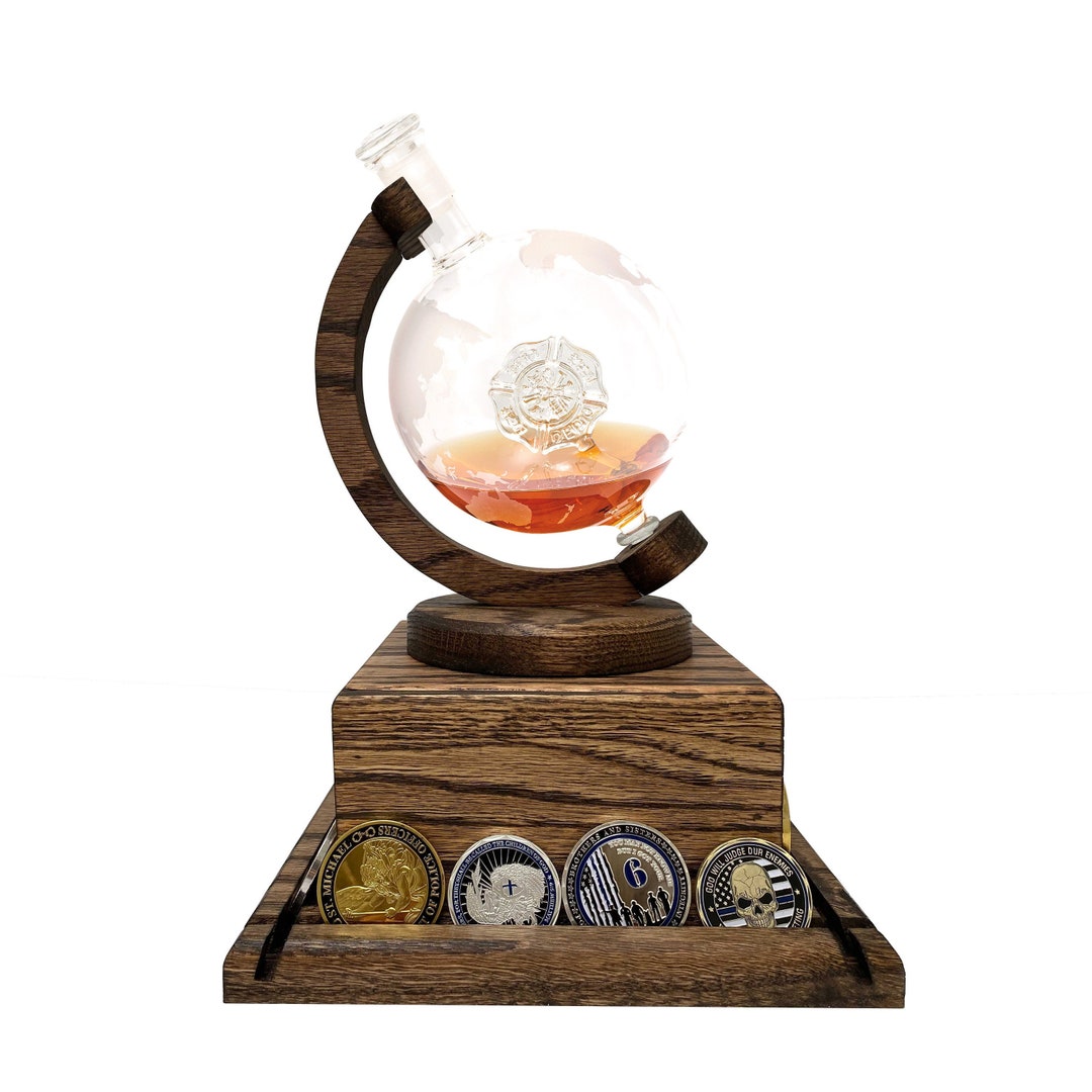 Firefighter Challenge Coin Holder Fireman's Maltese Cross Decanter W ...