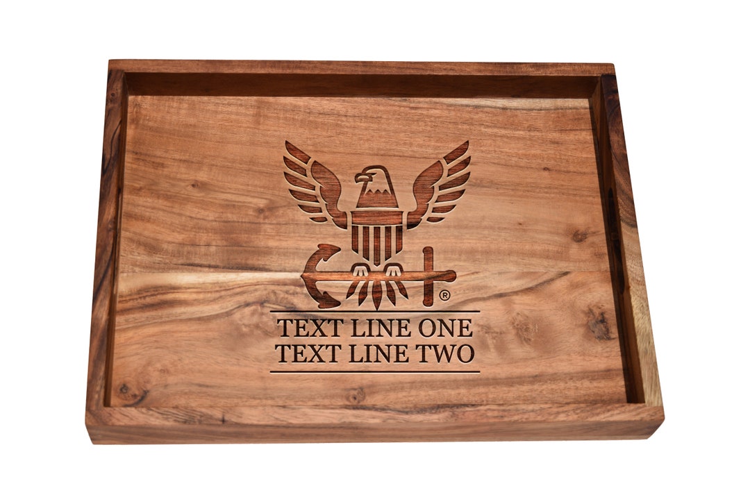 US Navy Emblem Wooden Bar Tray - Custom Engraved Serving Trays ...