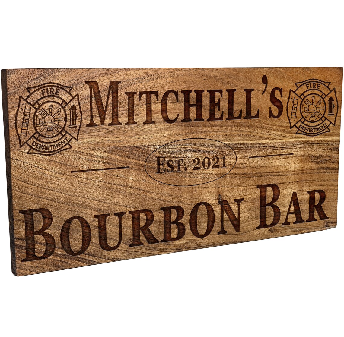 Firefighter Bar Sign - Wooden Mancave Sign W/ Maltese Cross - Home ...