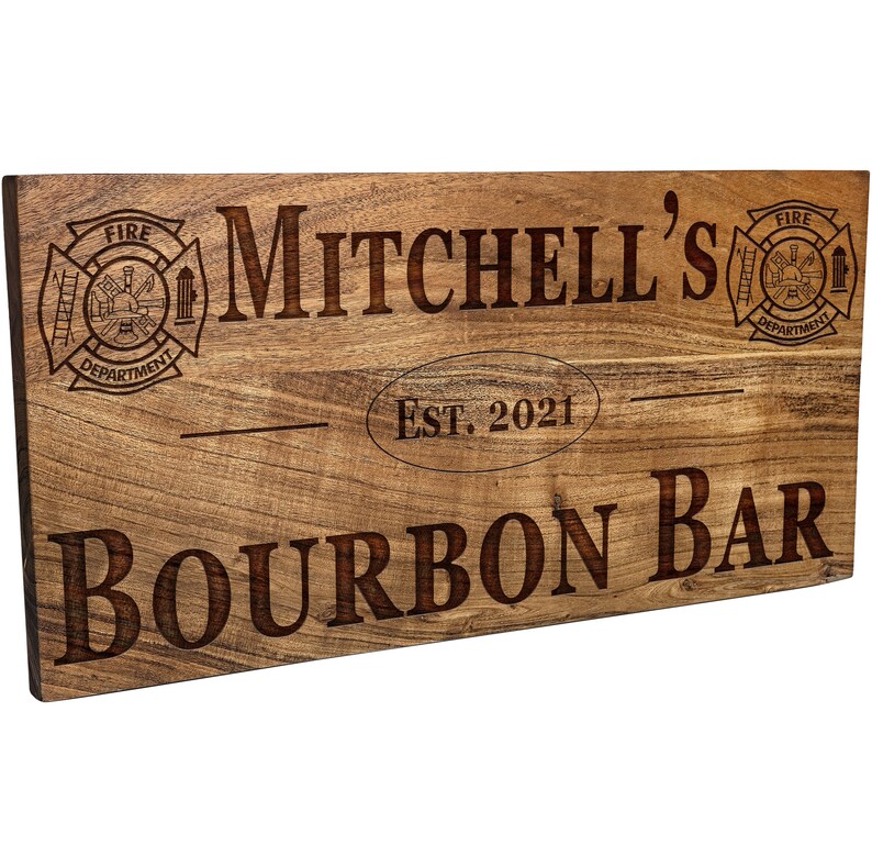 Firefighter Bar Sign - Wooden Mancave Sign W/ Maltese Cross - Home ...