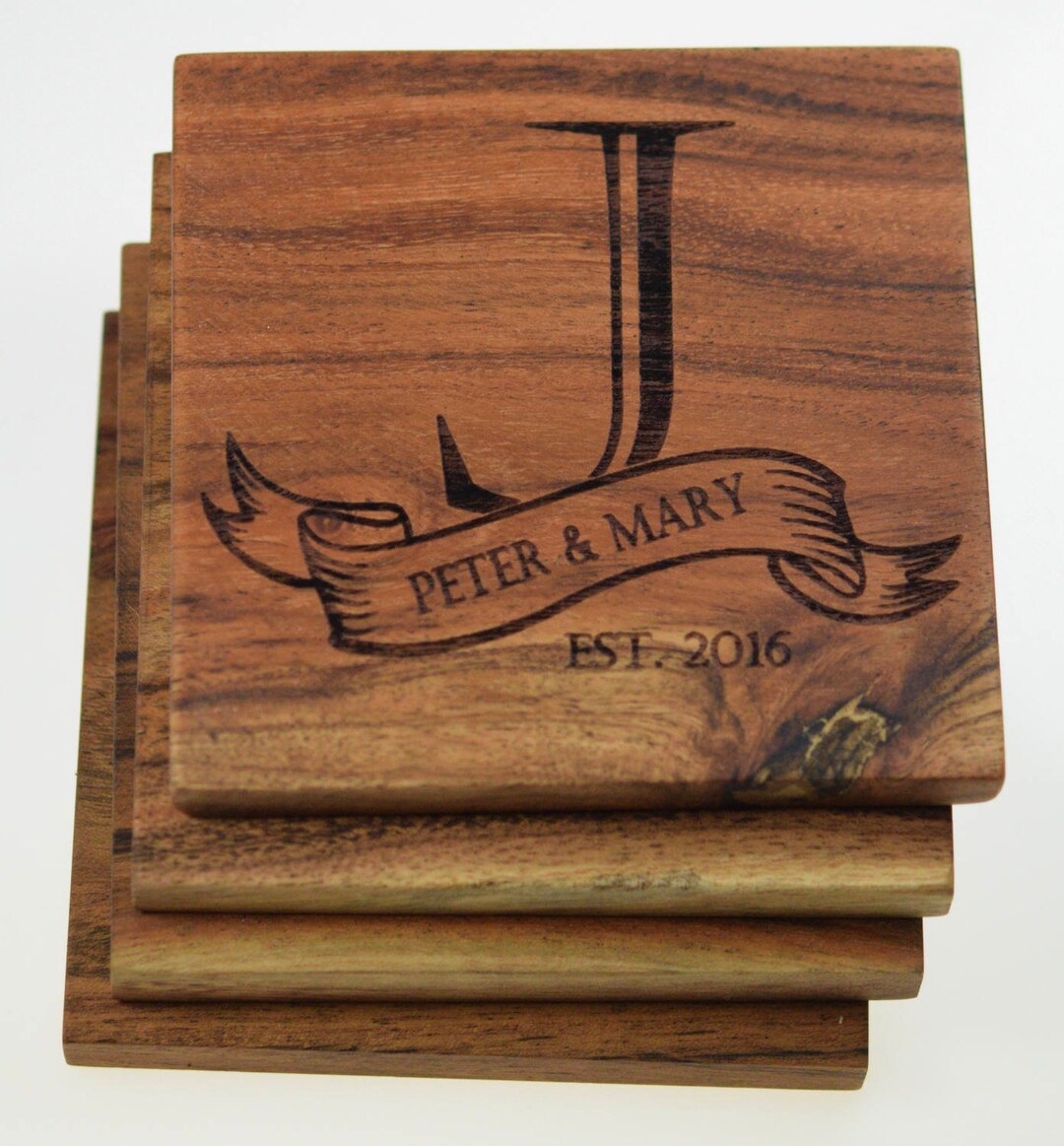 Personalized Wood Coaster Sets - Custom Monogram Drink Coasters Home ...