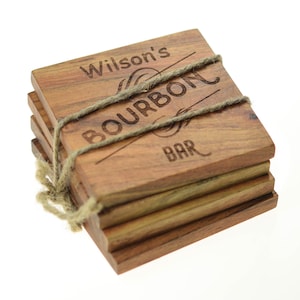 Personalized Wood Coaster Set - Handmade Bourbon Bar Drink Coasters ...