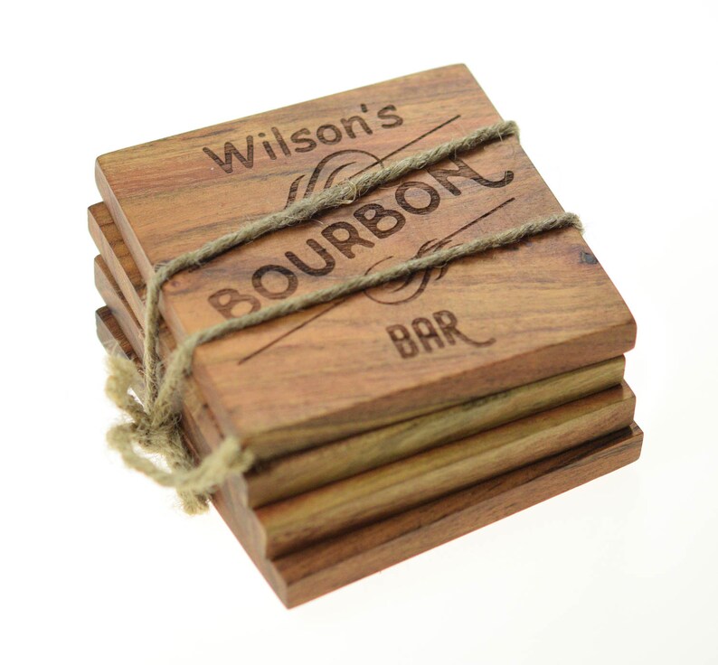 Personalized Wood Coaster Set Handmade Bourbon Bar Drink | Etsy