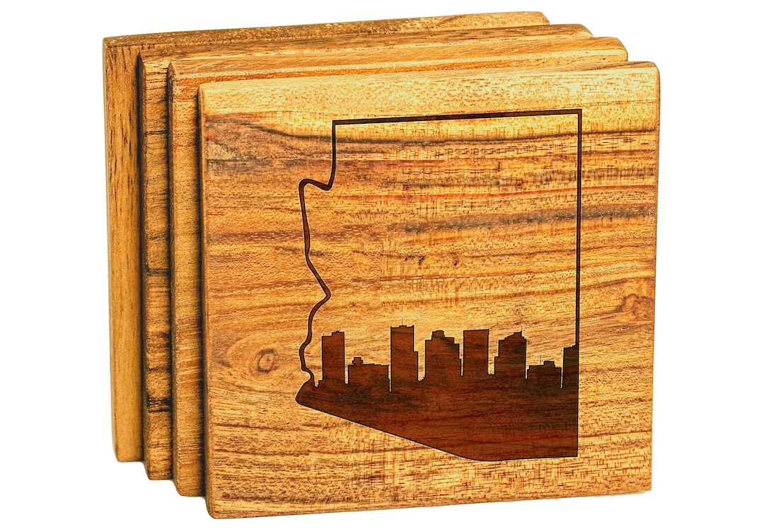Phoenix Skyline Coaster Set - Phoenix Wooden Coasters - Housewarming ...
