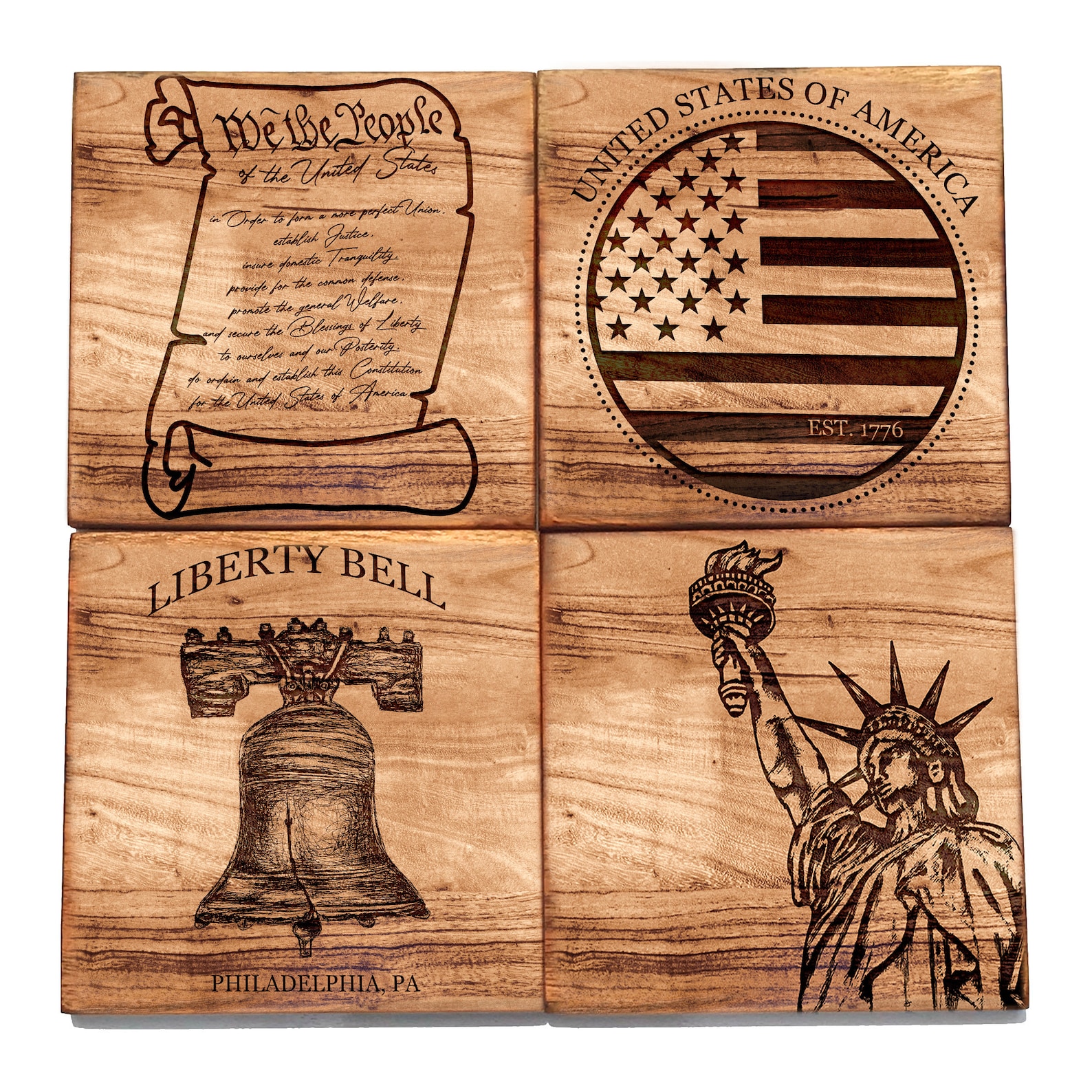 United States of America Wood Coaster Set - 4 Unique America Themed ...