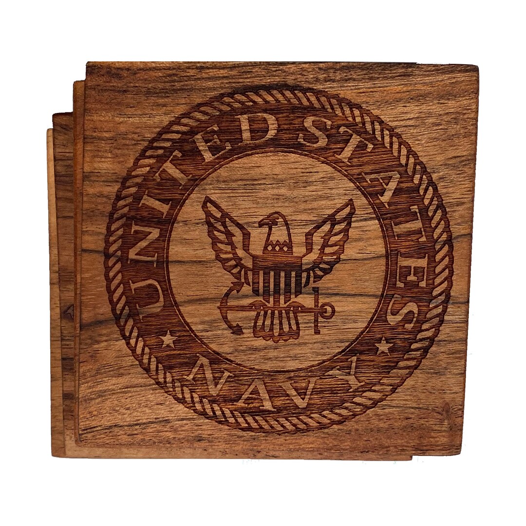 Navy Emblem Coaster Set - Personalized Wooden Coasters - Promotion ...