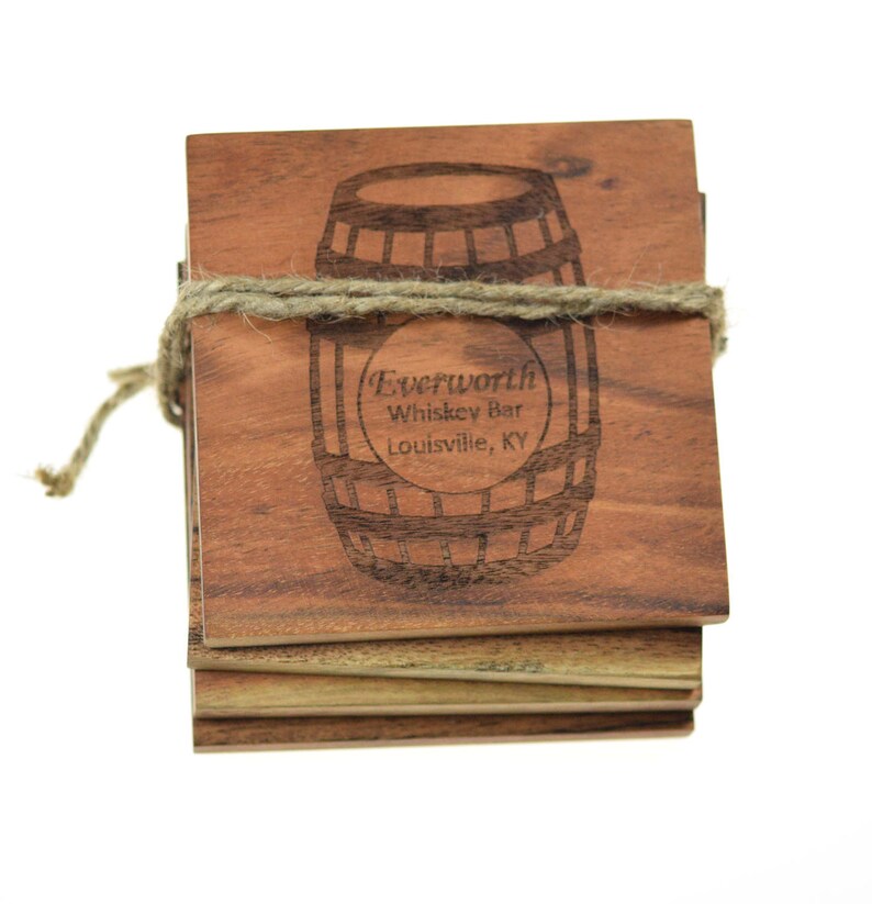 Personalized Coasters for Home Bar - Bourbon Whiskey / Wine Barrel ...