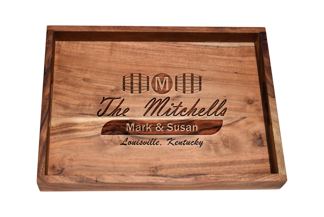 Personalized Wooden Serving Tray / Bar Tray - Custom Engraved Wood Tray ...