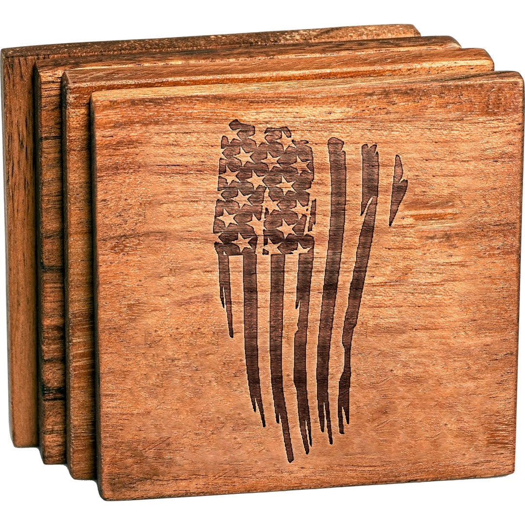 United States of America Flag Wood Coaster Set - USA Flag Coasters ...