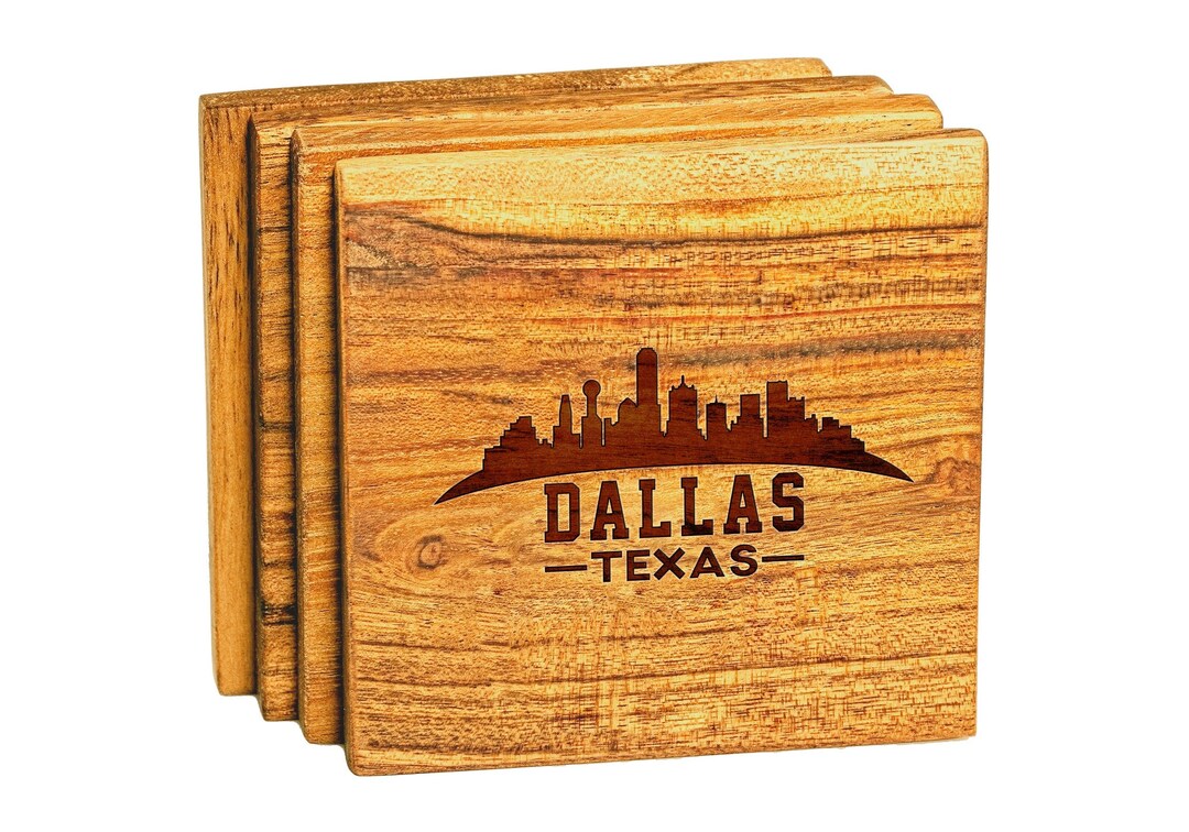 Dallas Wooden Coaster Set - Personalized Housewarming Gift- Dallas ...