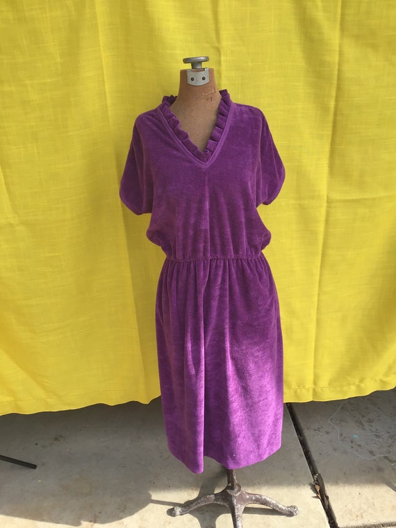 Terry Cloth Dress 80s Purple Polo Dress Mini Dress Bo Gem