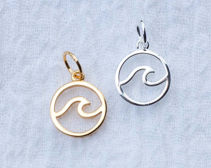 Wave Charm, .925 Sterling Open Wave Disc Charm Pendant, 18k Gold Plated ...