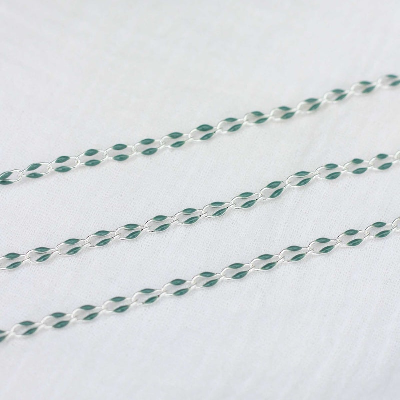 Silver Green Enamel Chain - Etsy