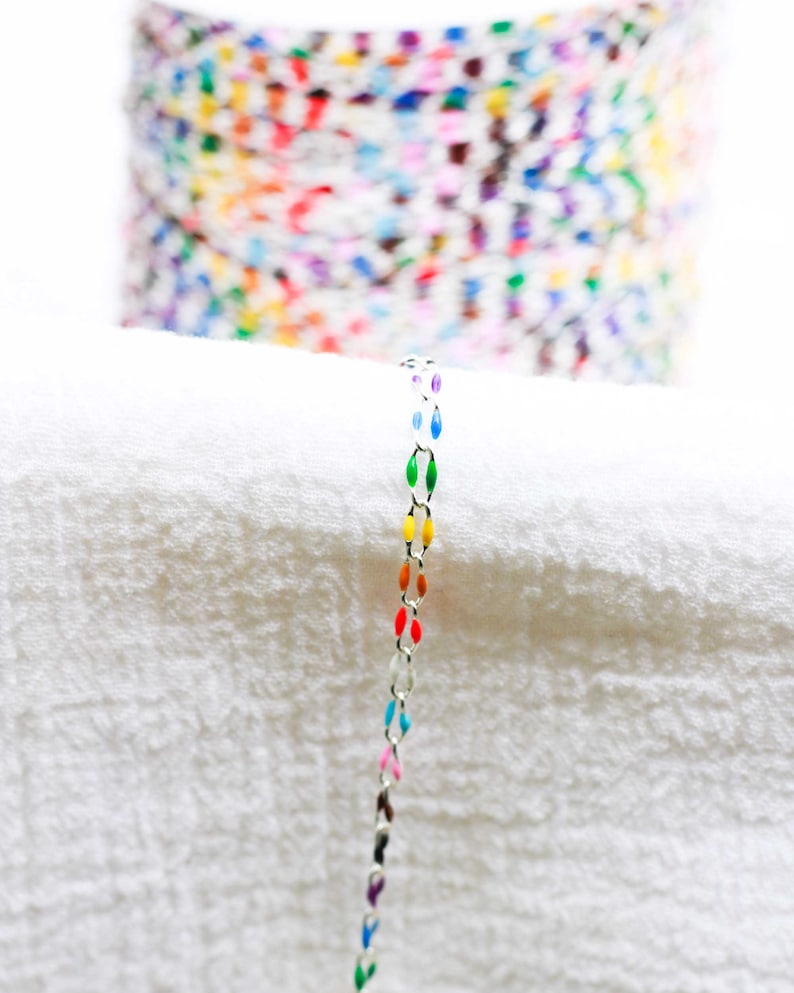 Rainbow Enamel Chain, Silver Plated, Multi Color Chain, Permanent ...