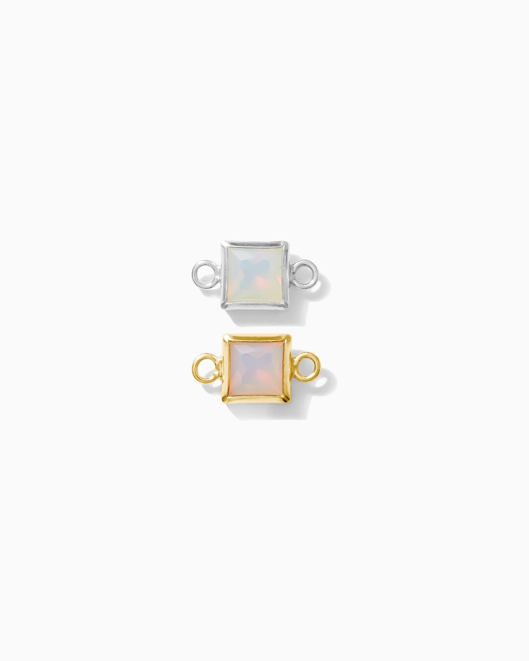 4mm White Opal Square Bezel Connector, Gold Filled, Sterling Silver ...
