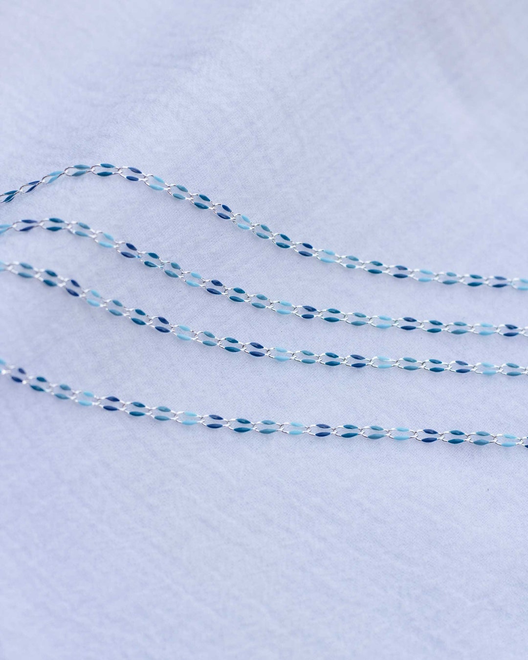 Blues Teals Turquoise Multi Color Enamel Chain, Silver Plated, Multi ...