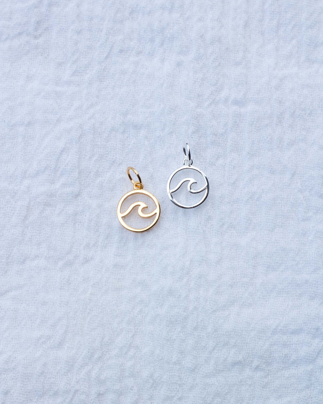 Wave Charm, .925 Sterling Open Wave Disc Charm Pendant, 18k Gold Plated ...