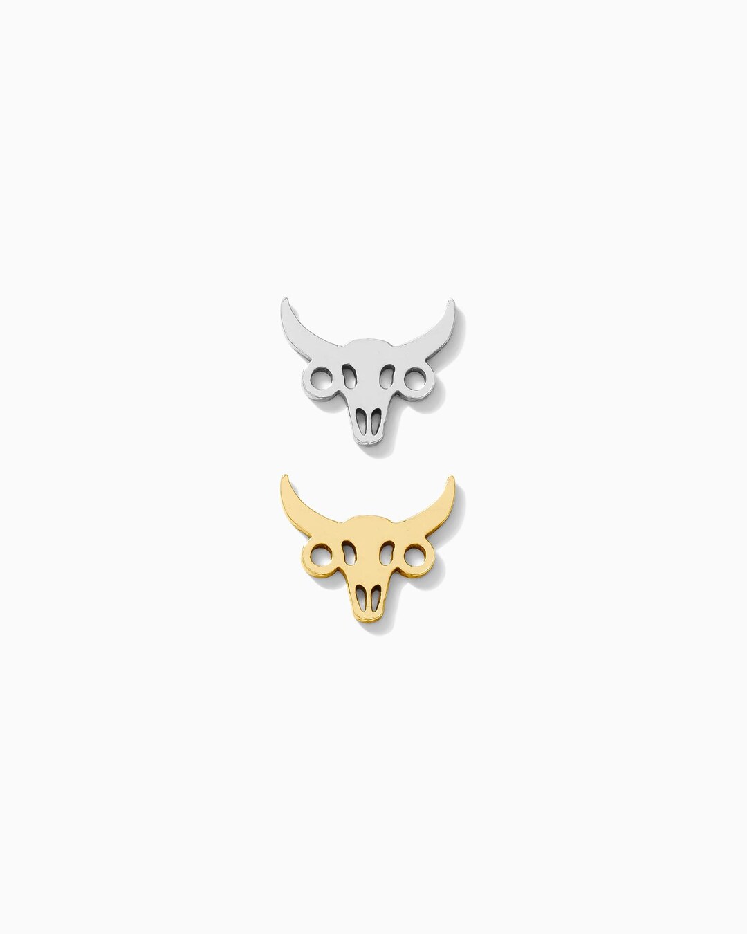 Bull Head Cow Skull Connector Charm, 8mm, Sterling Silver, 14k Gold ...